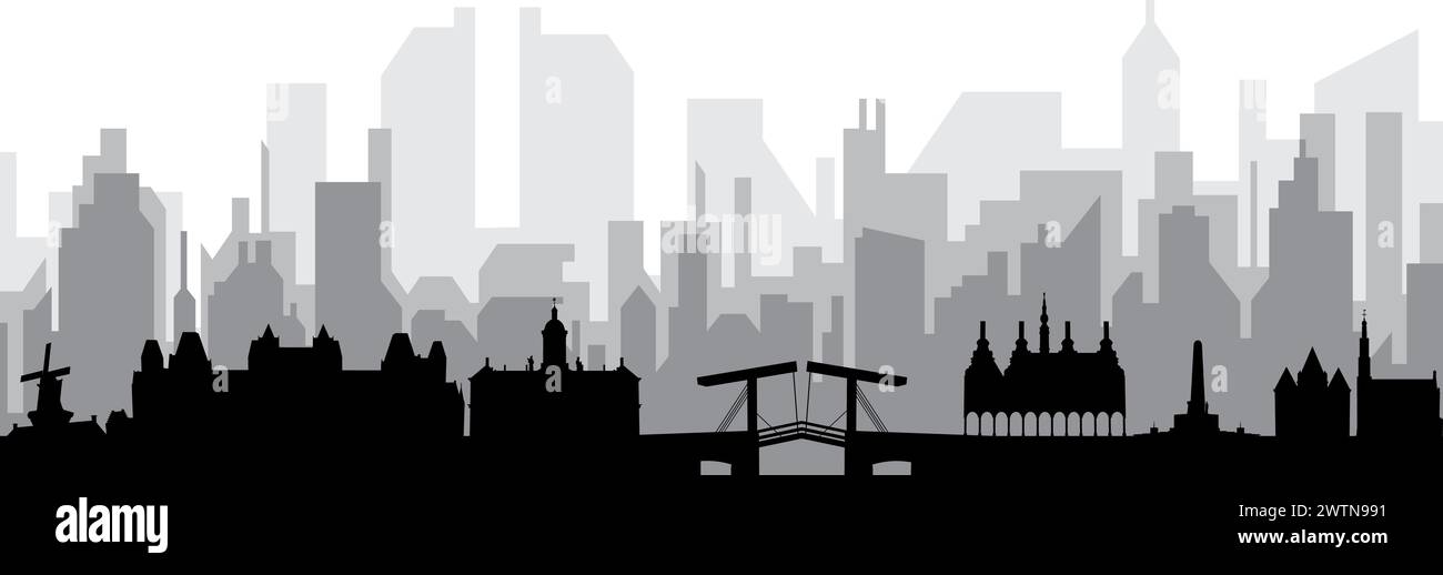 Cityscape skyline panorama of AMSTERDAM, NETHERLANDS Stock Vector Image ...