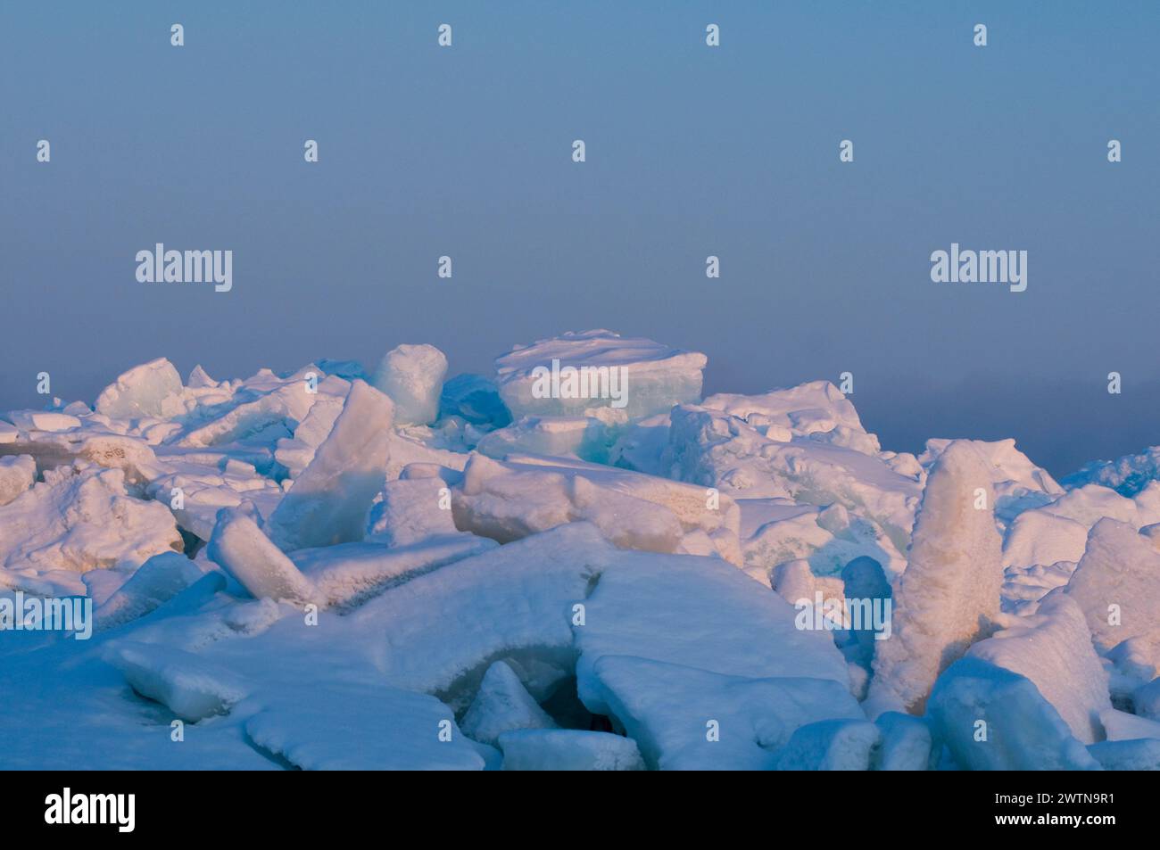 Seascape of rough pack ice over the Chukchi sea in springtime, off ...