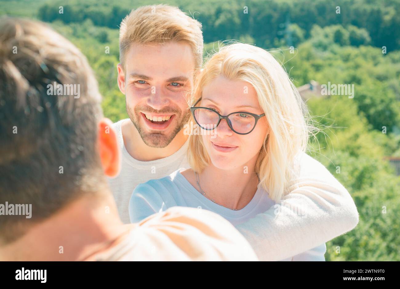 Friends outdoor. Youth teenager saying hello to each other Stock Photo ...