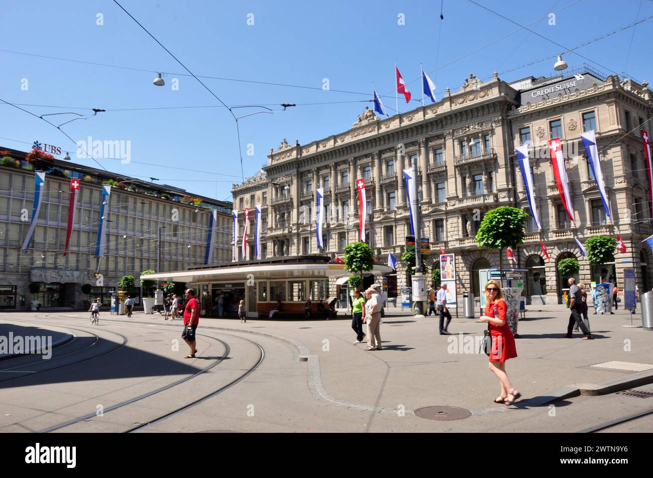 Switzerland: The headquarter buildings of the two swiss banks UBS and ...