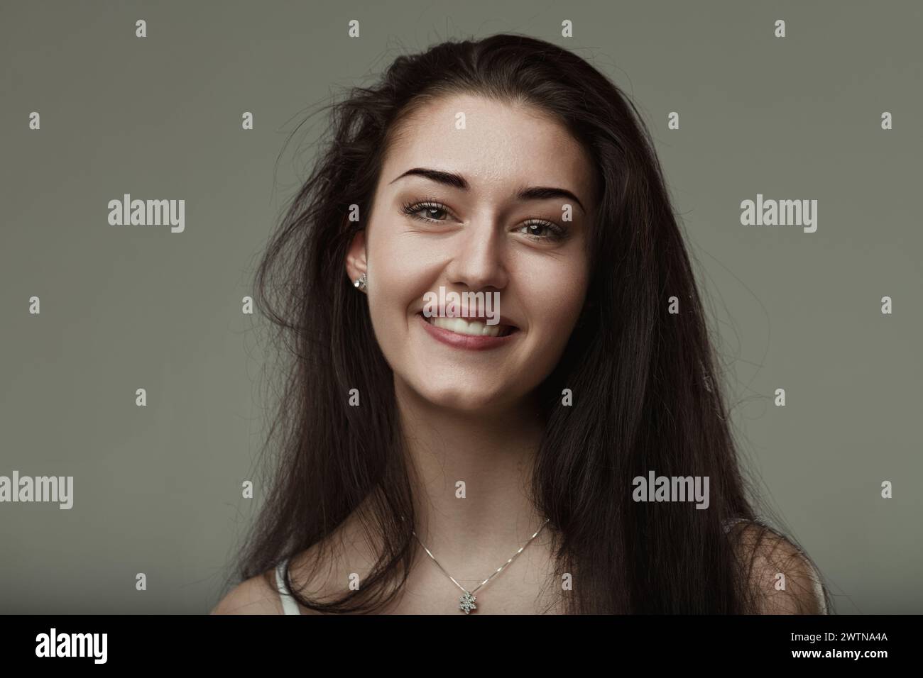 Her vibrant smile and sparkling eyes suggest playful charisma Stock ...