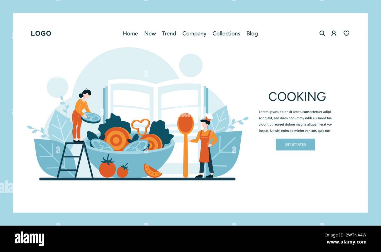 Cooking concept. Animated chefs engage with recipes and ingredients ...