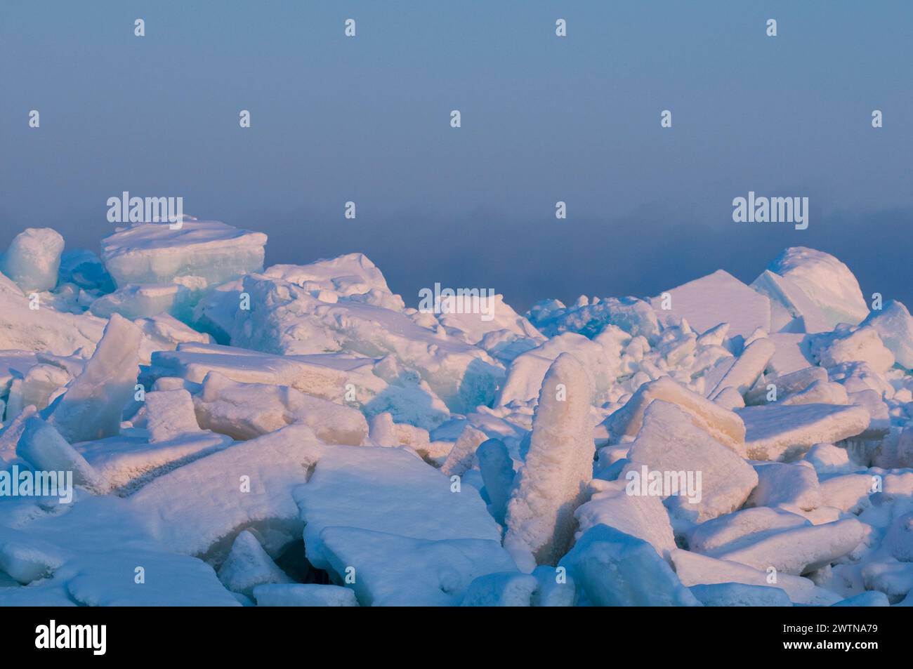 Seascape of rough pack ice over the Chukchi sea in springtime, off ...