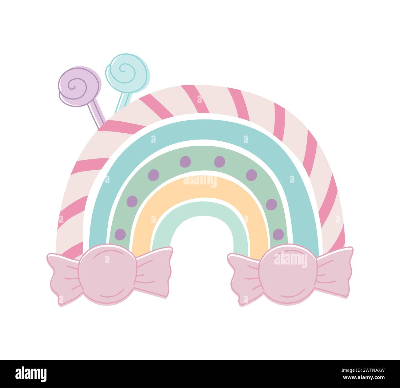 Childish hand drawn rainbow made of candies. Cute candy rainbow ...