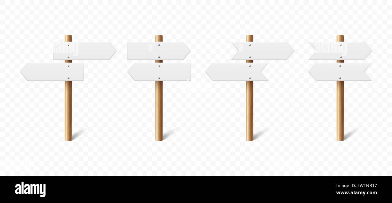 Vector 3D Realistic Wooden Sign Post Set. Realistic Blank Road ...