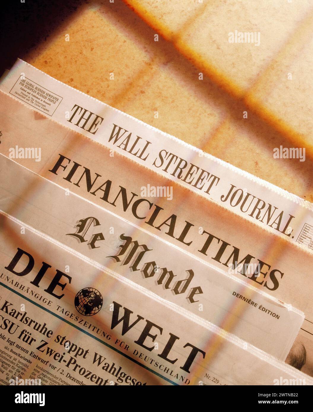 Still life. Various newspapers of the World Stock Photo - Alamy