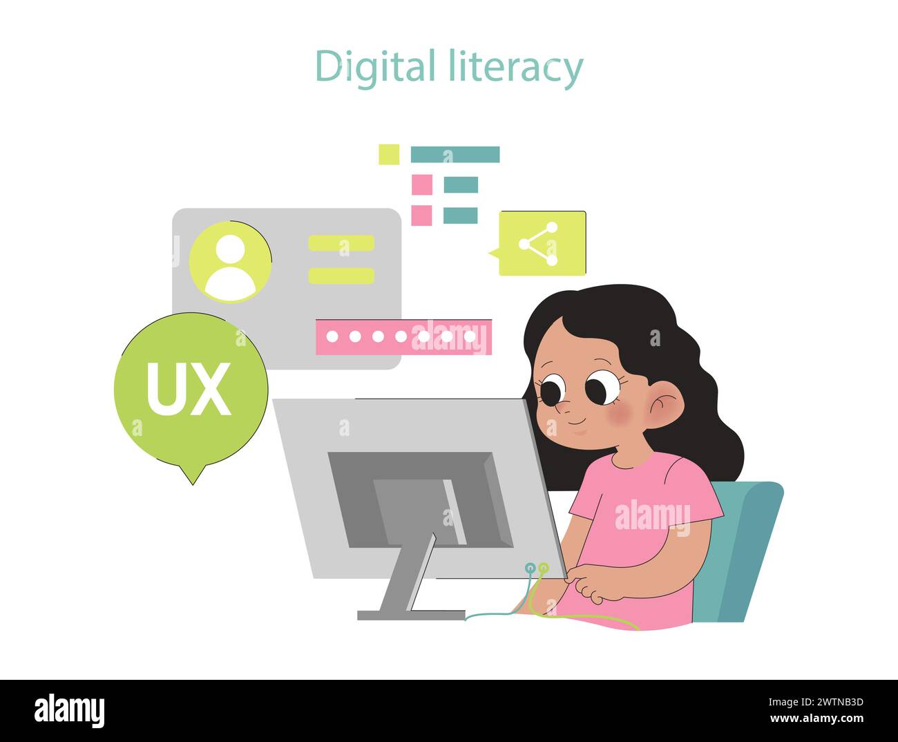 Digital literacy concept. Young child engages with user experience ...