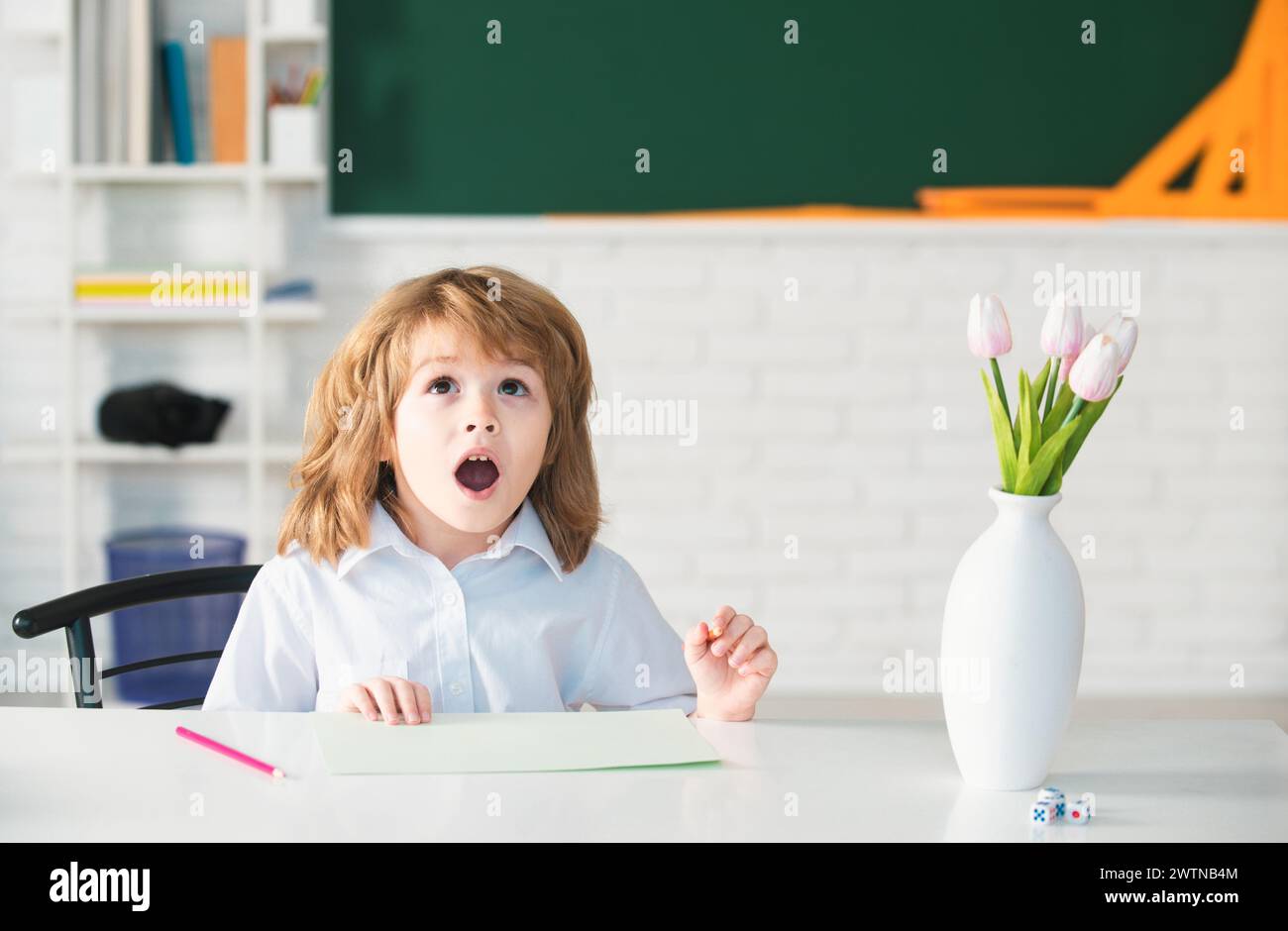 Surprised pupil. Elementary schoolboy education. Portrait of Pupil of ...