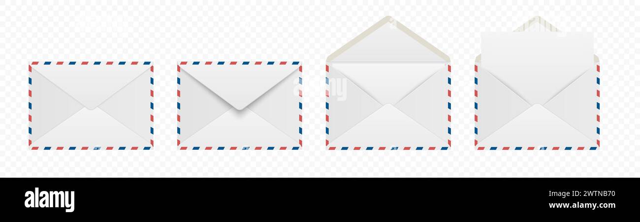 Vector White Envelopes with Blank Letter. Folded, Unfolded Isolated Envelope Set. Design ...