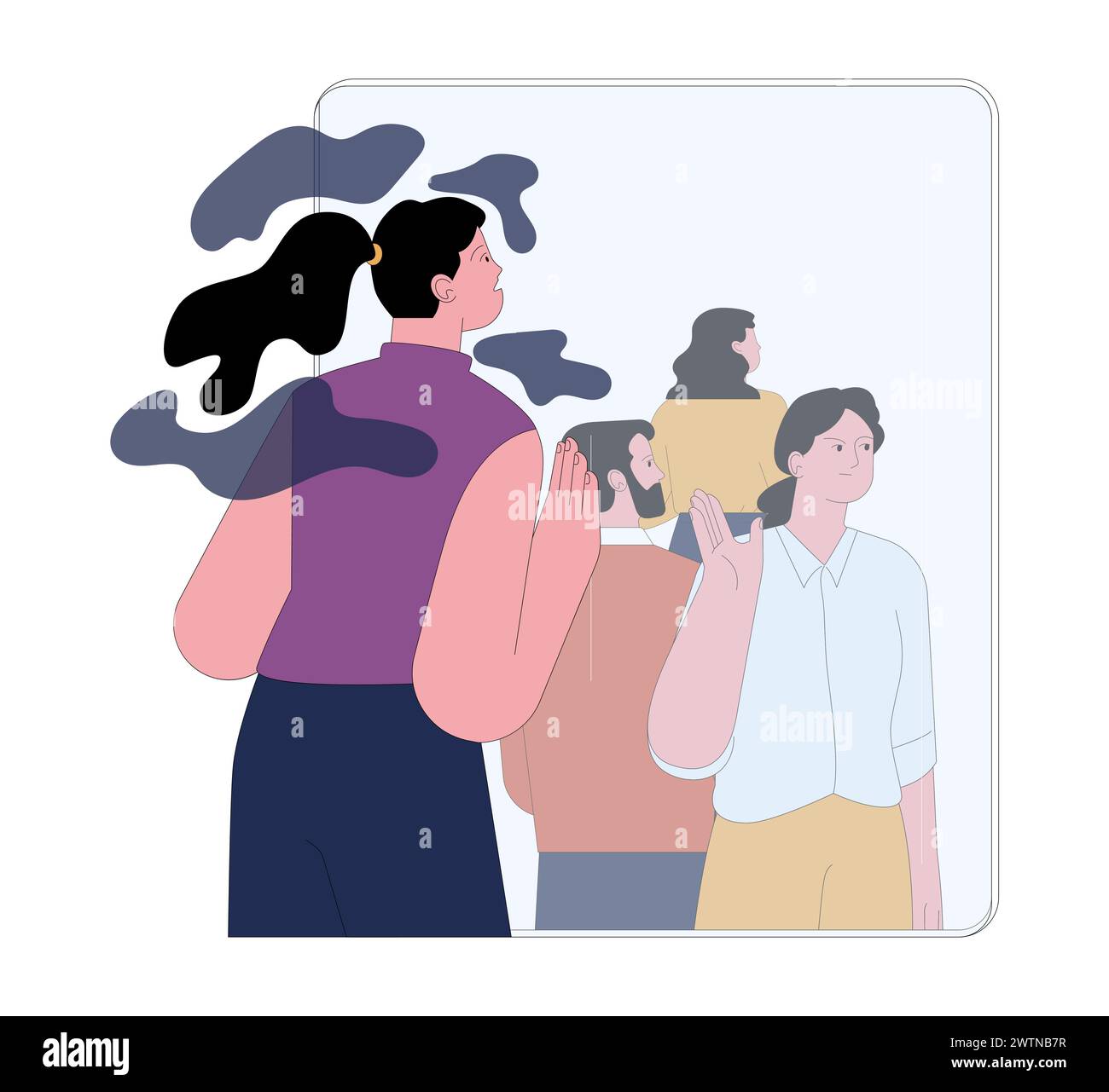 Fear of social rejection. Frightened young woman isolated from society ...