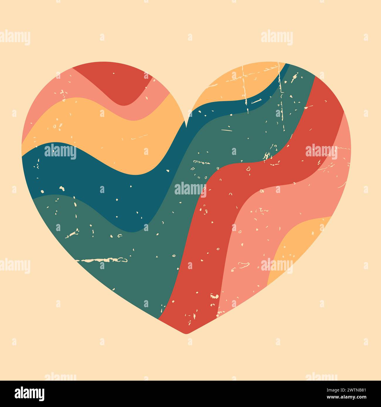 Heart with groovy retro grunge texture. Vintage heart decoration ...