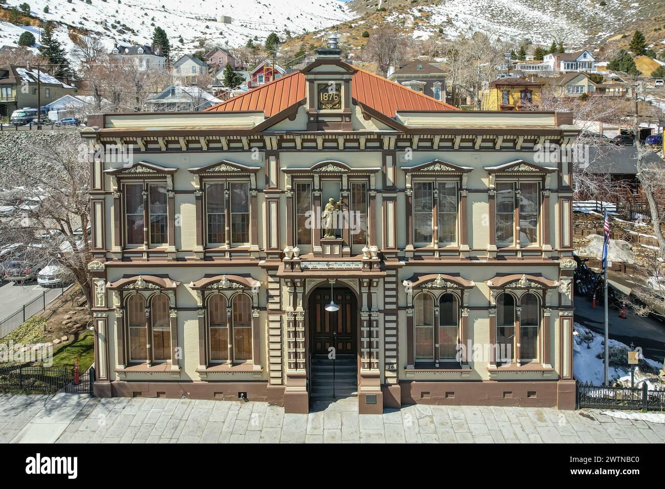 The Storey County Courthouse with a Lady of Justice statue in Virginia ...
