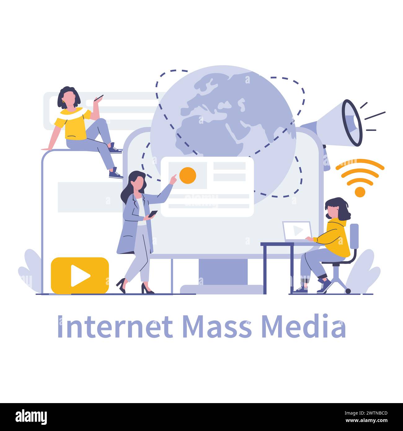 Internet Mass Media concept. A global network of digital communication ...