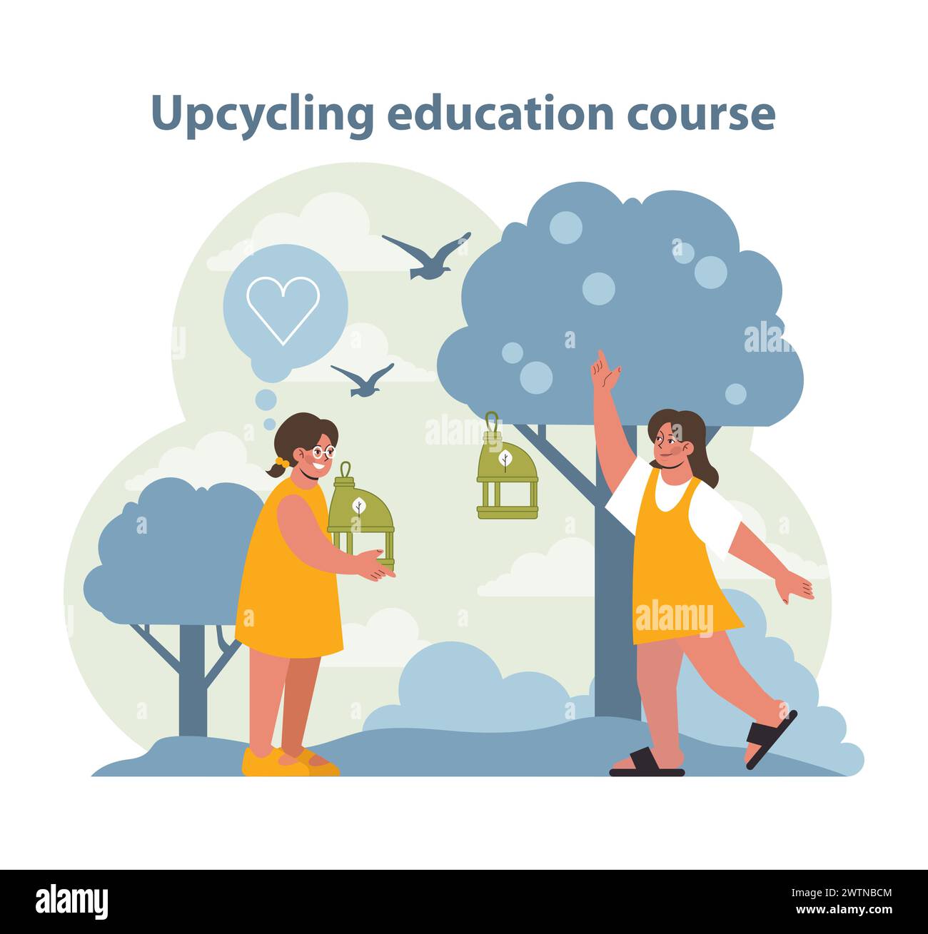 Upcycling Education Course Illustration. Two joyful learners engage ...