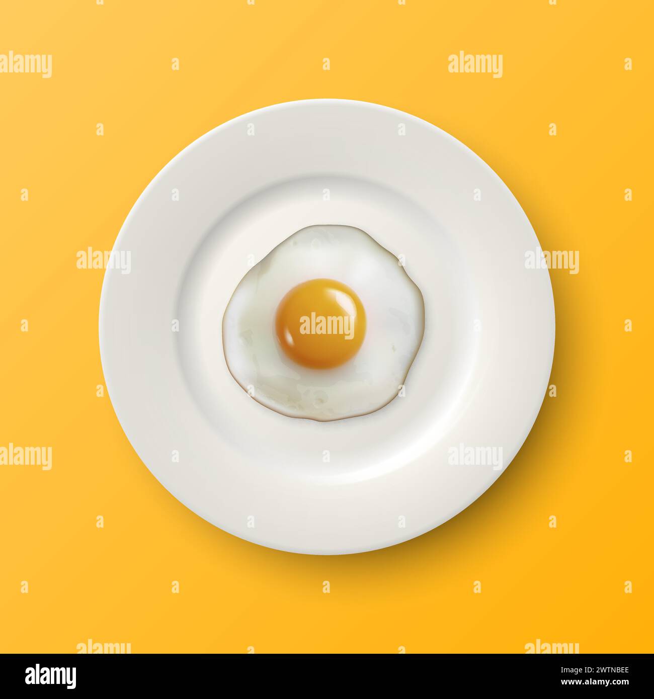 Vector 3d Realistic Fried Egg on a White Dish, Plate Closeup Isolated ...