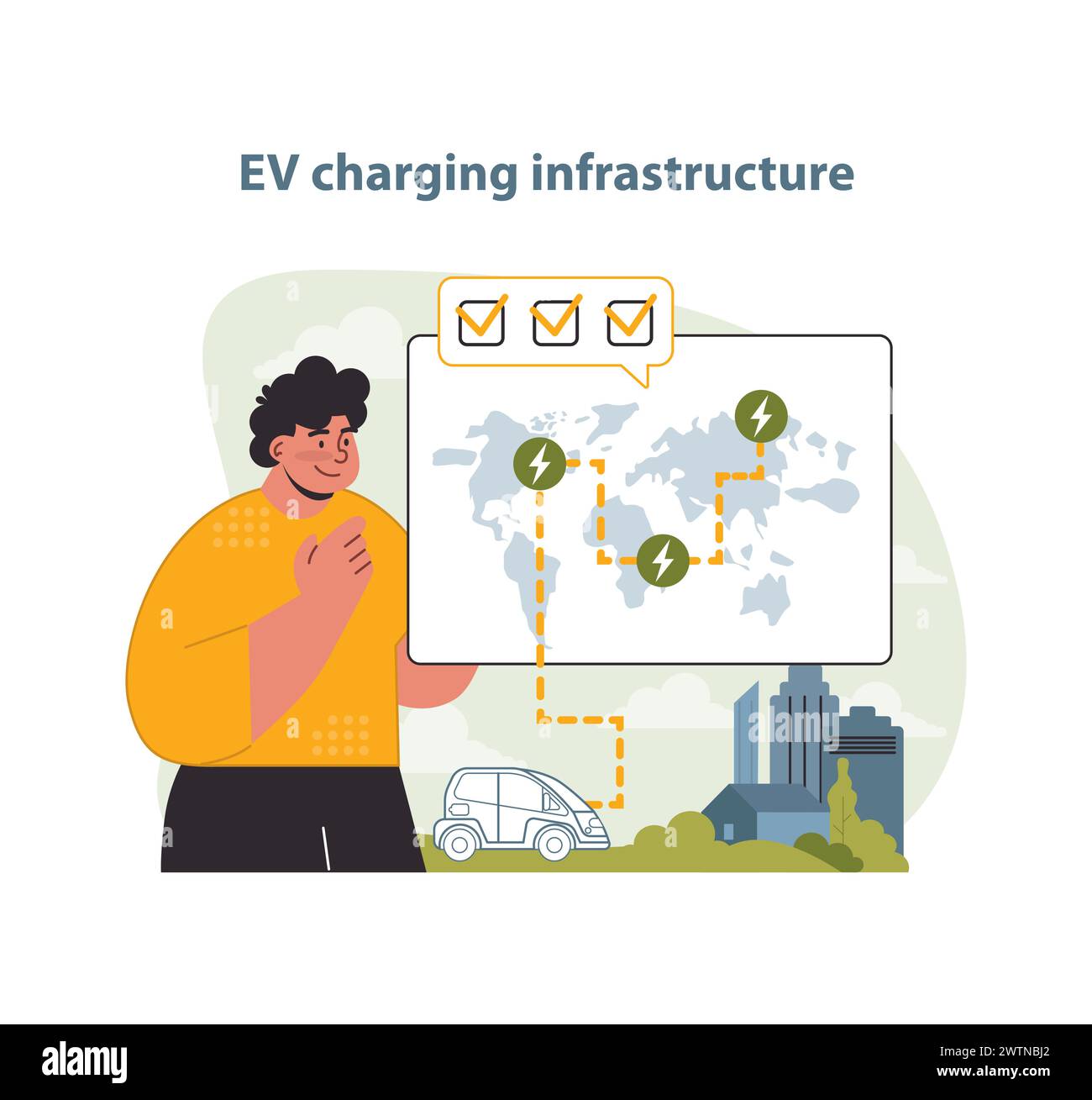 EV Charging Infrastructure Development Illustration. A vivid vector representation of the ...
