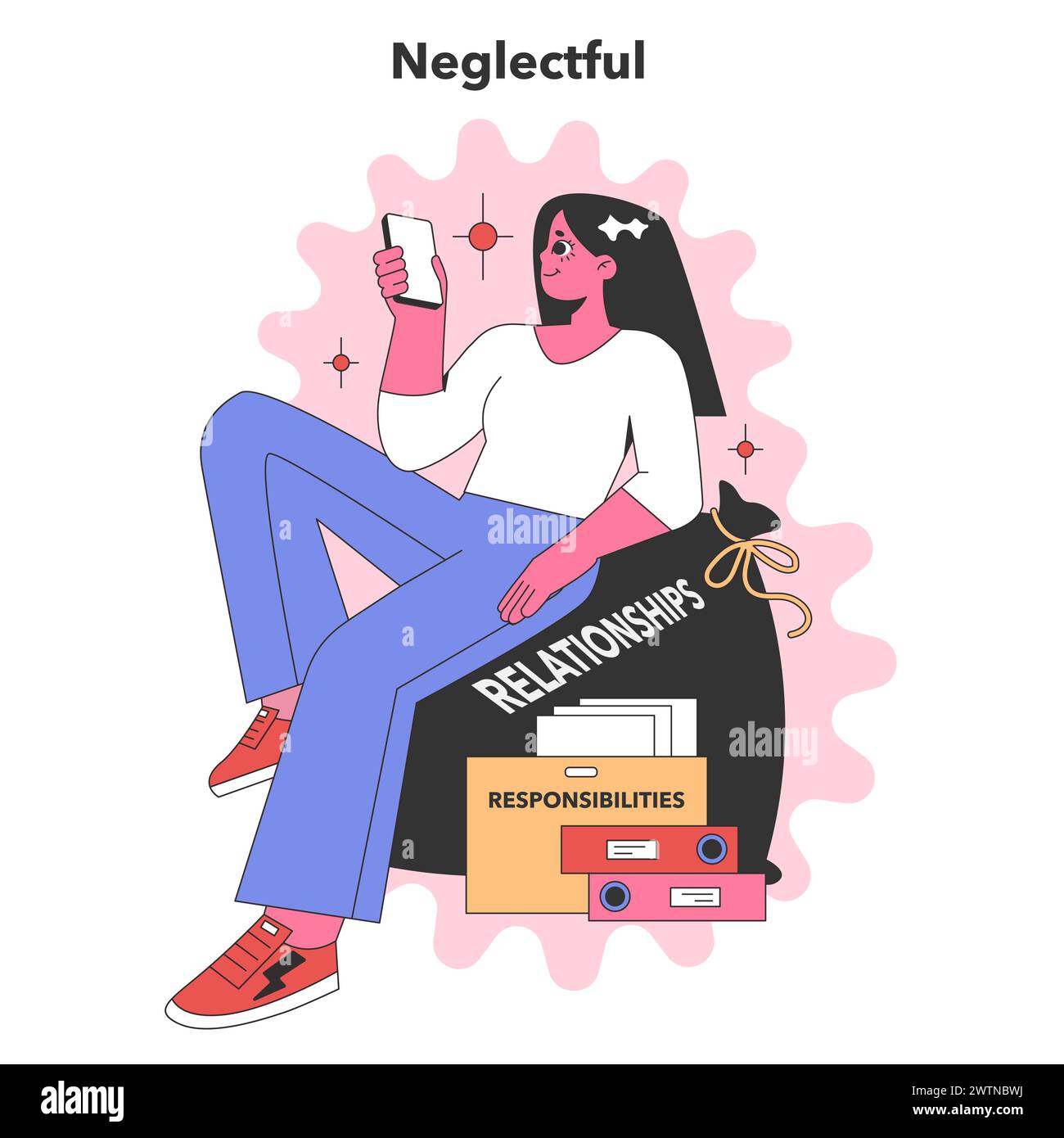 Neglectful Personality depiction. A figure engrossed in a phone ...