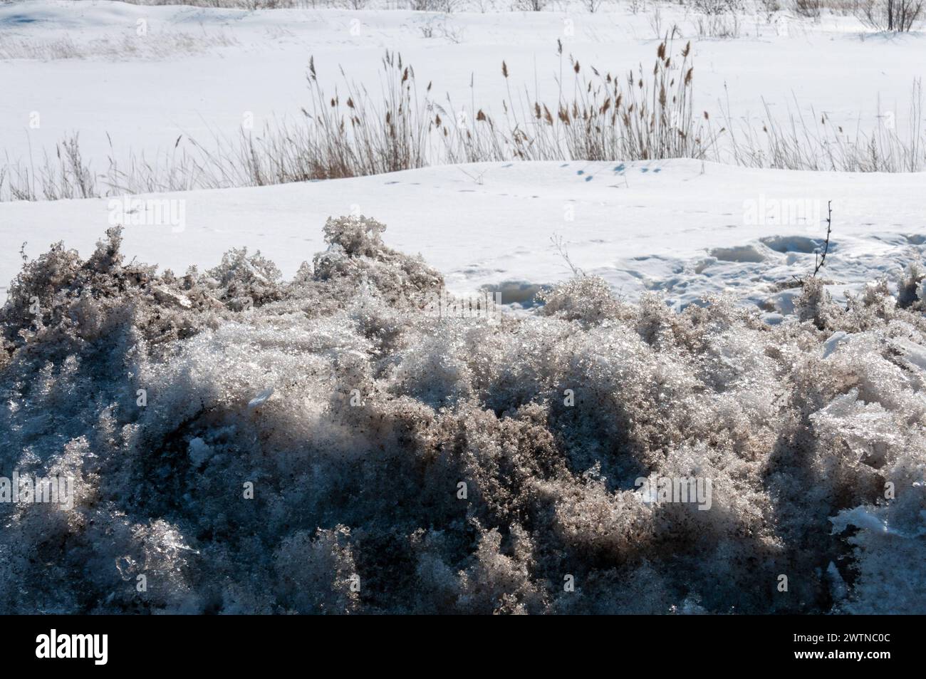 Ordinary life in the city of Samara in the spring Drifts of dirty snow ...