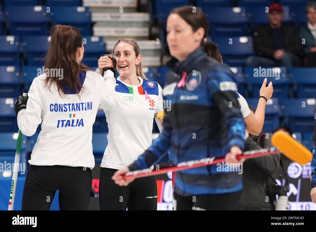 Italy's Elena Mathis, center, and Stefania Constantini, left, celebrate ...