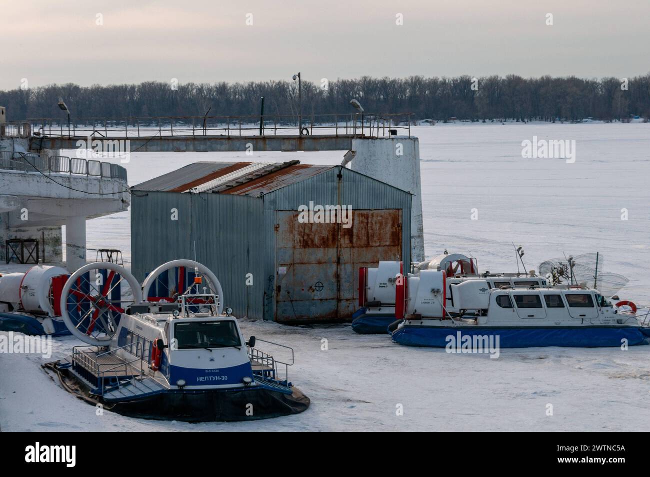 Water transport The Neptune 30 hovercraft is parked on the embankment ...
