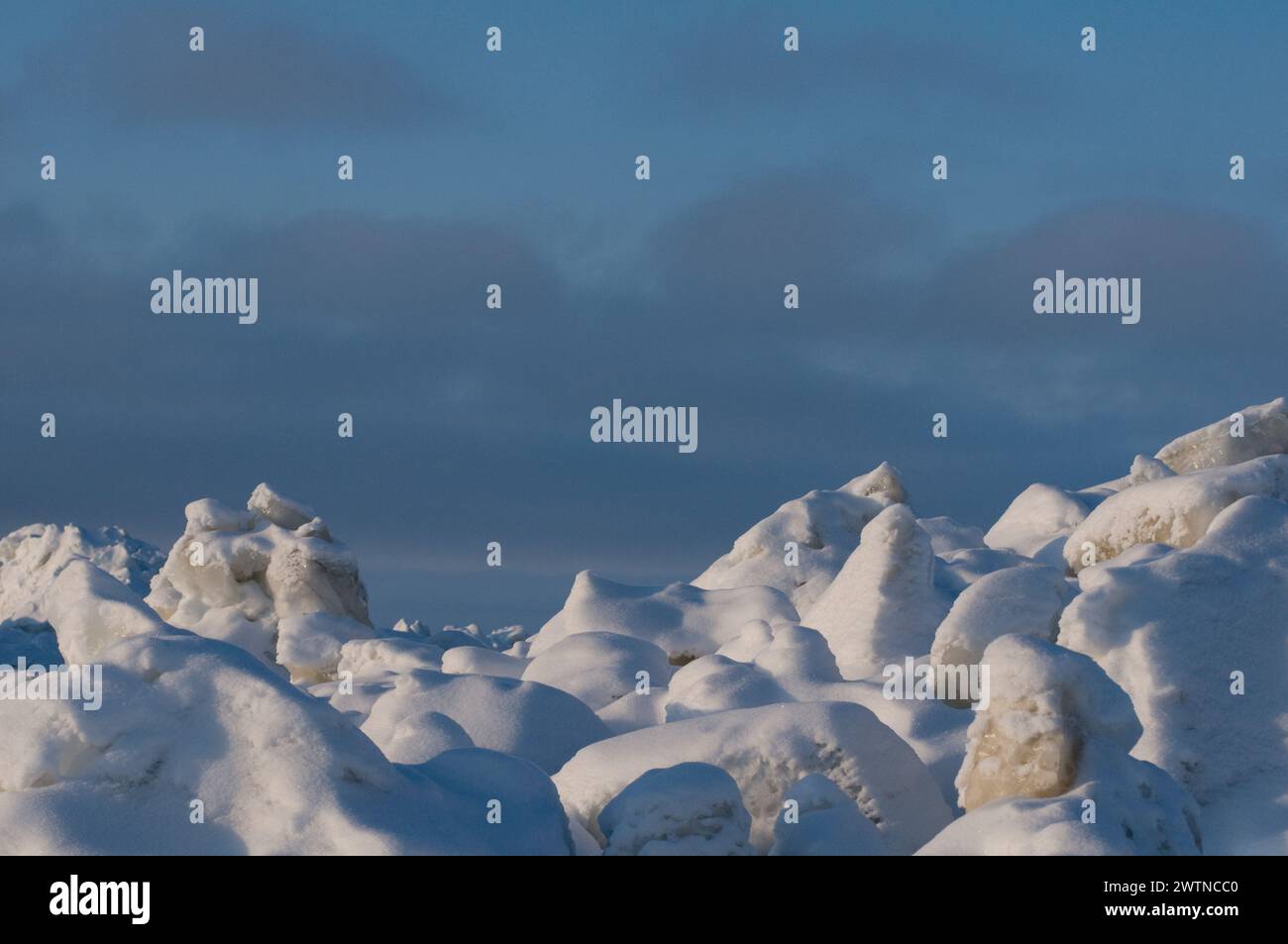 Seascape of rough pack ice over the Chukchi sea in springtime, off ...