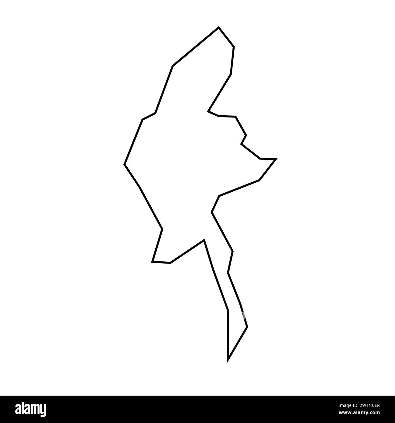 Myanmar country thin black outline silhouette. Simplified map. Vector icon isolated on white ...