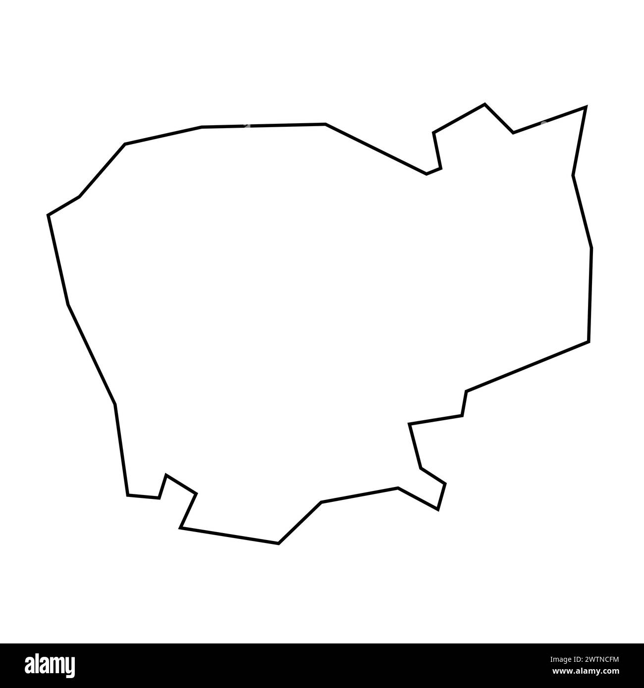 Cambodia country thin black outline silhouette. Simplified map. Vector icon isolated on white ...