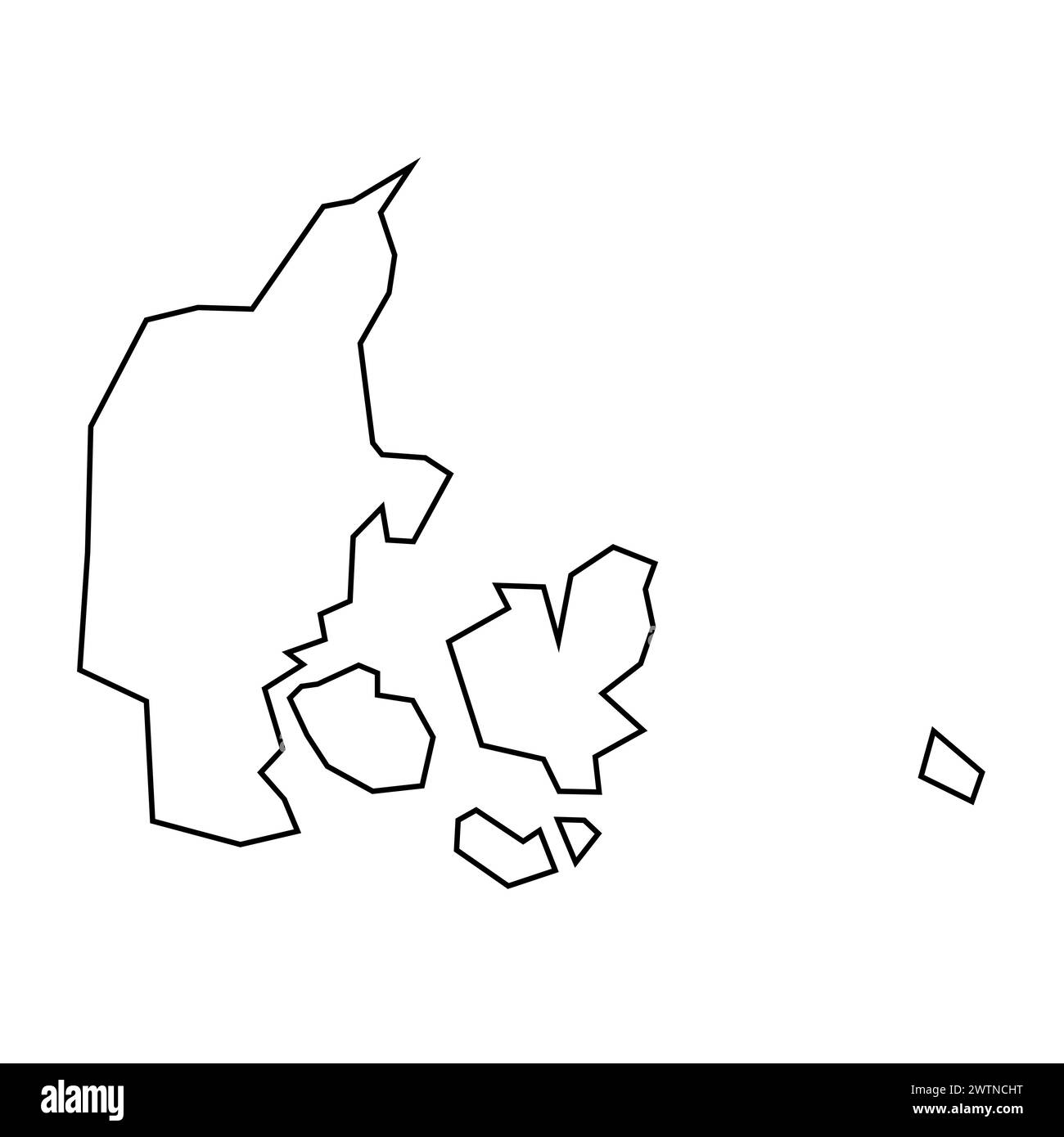 Denmark country thin black outline silhouette. Simplified map. Vector icon isolated on white ...