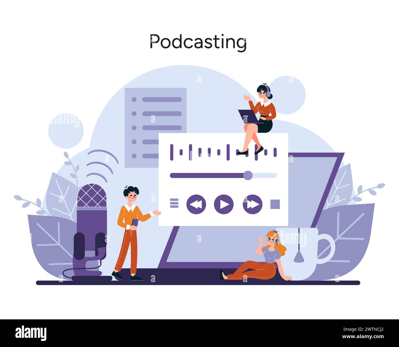 Podcasting Dynamic concept. Content creators broadcast engaging audio ...
