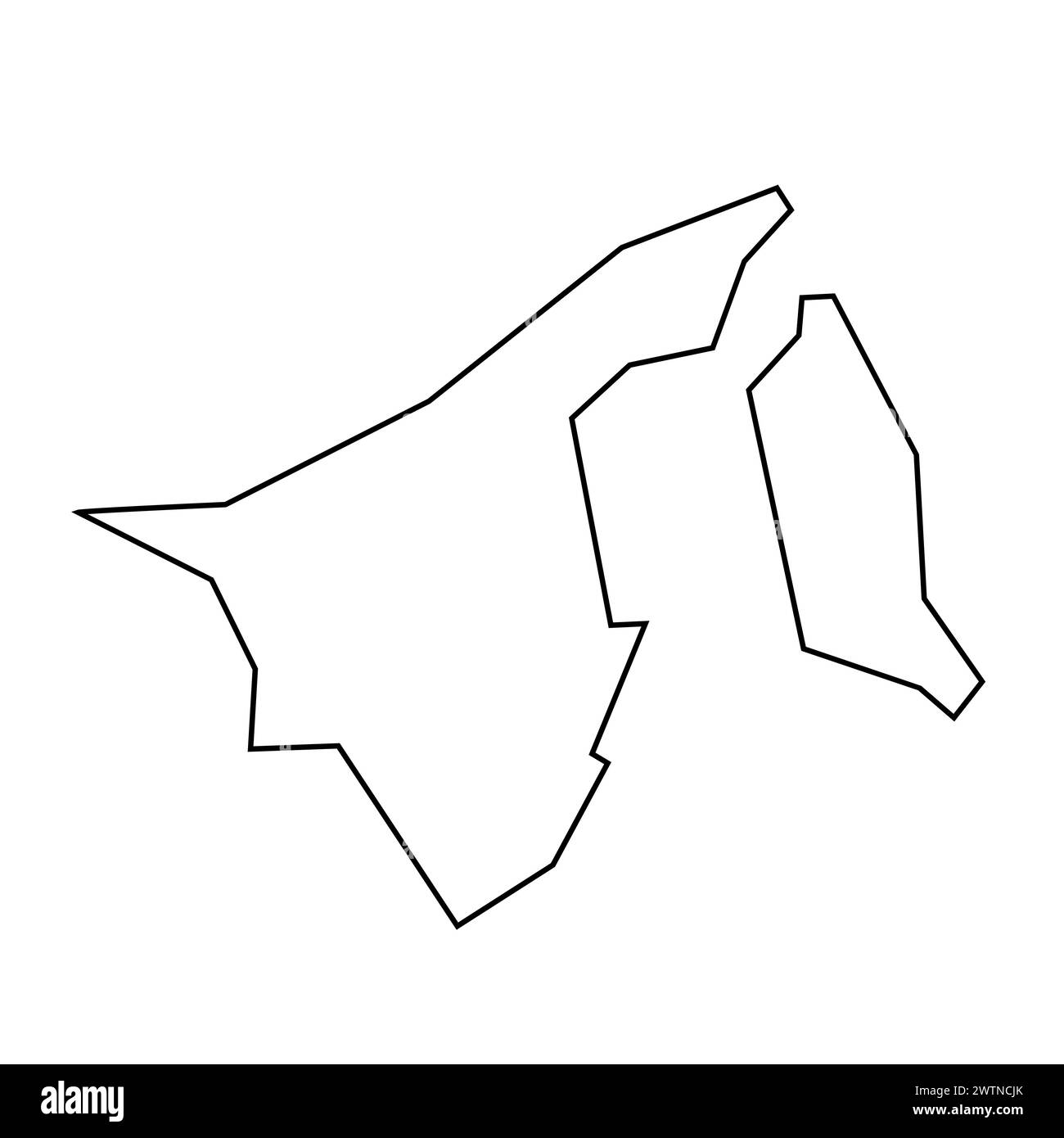 Brunei country thin black outline silhouette. Simplified map. Vector ...