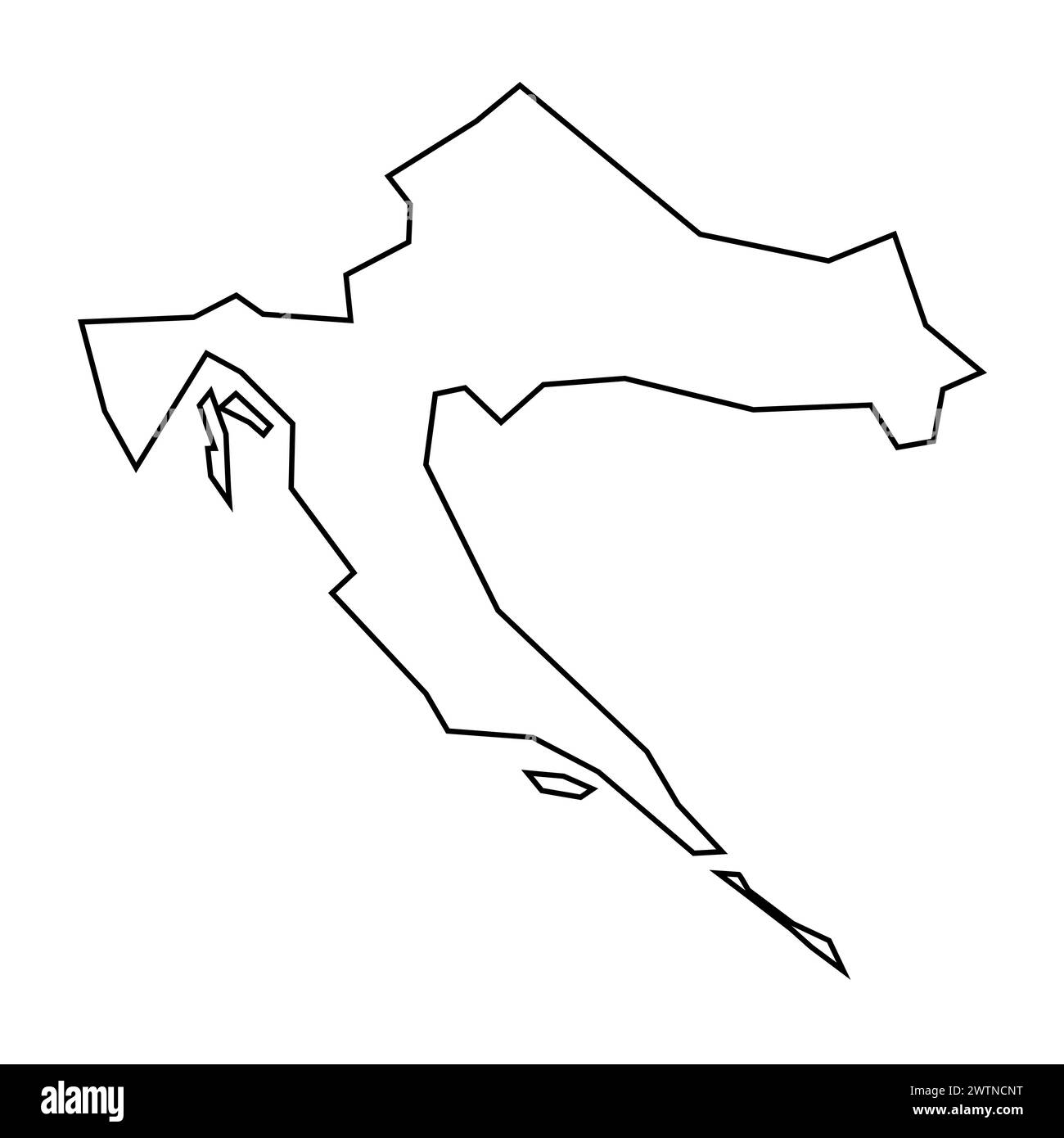 Croatia country thin black outline silhouette. Simplified map. Vector ...