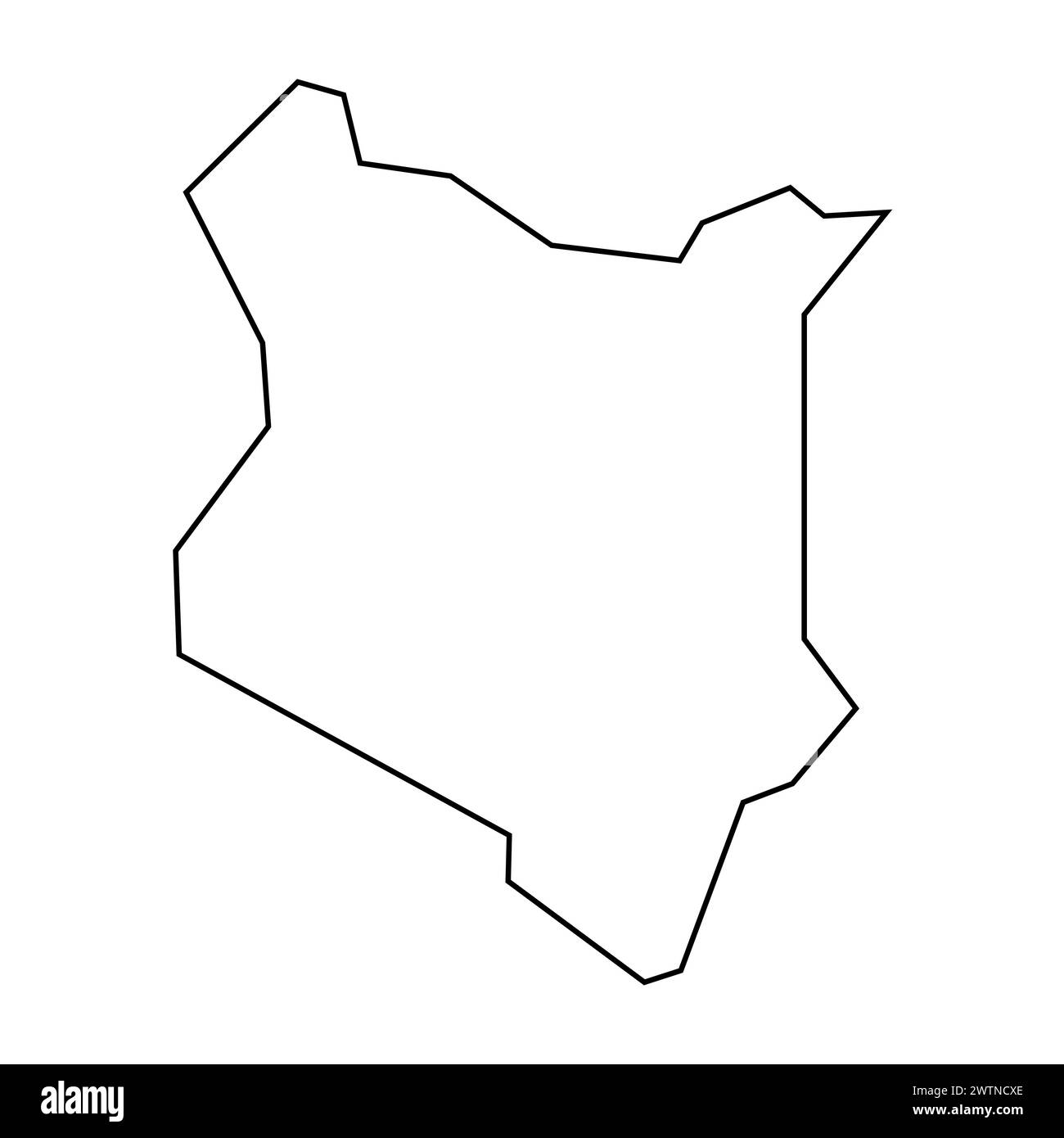 Kenya country thin black outline silhouette. Simplified map. Vector ...