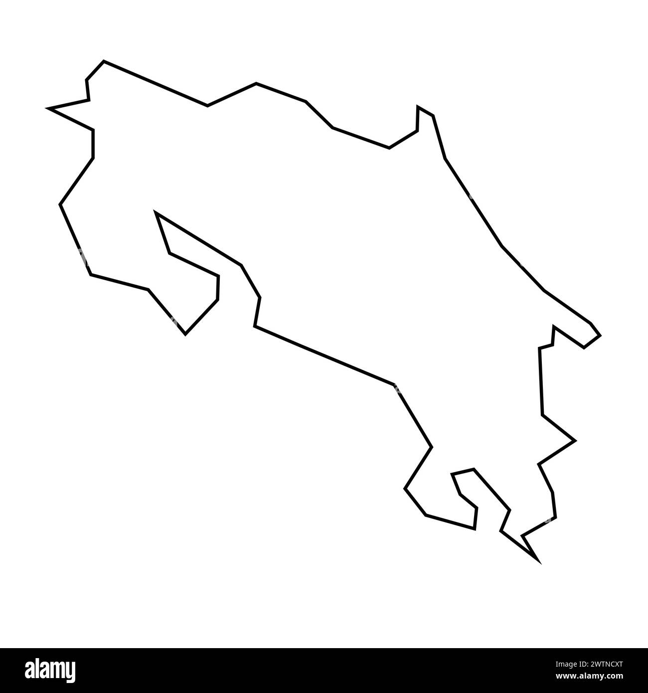 Costa Rica country thin black outline silhouette. Simplified map ...