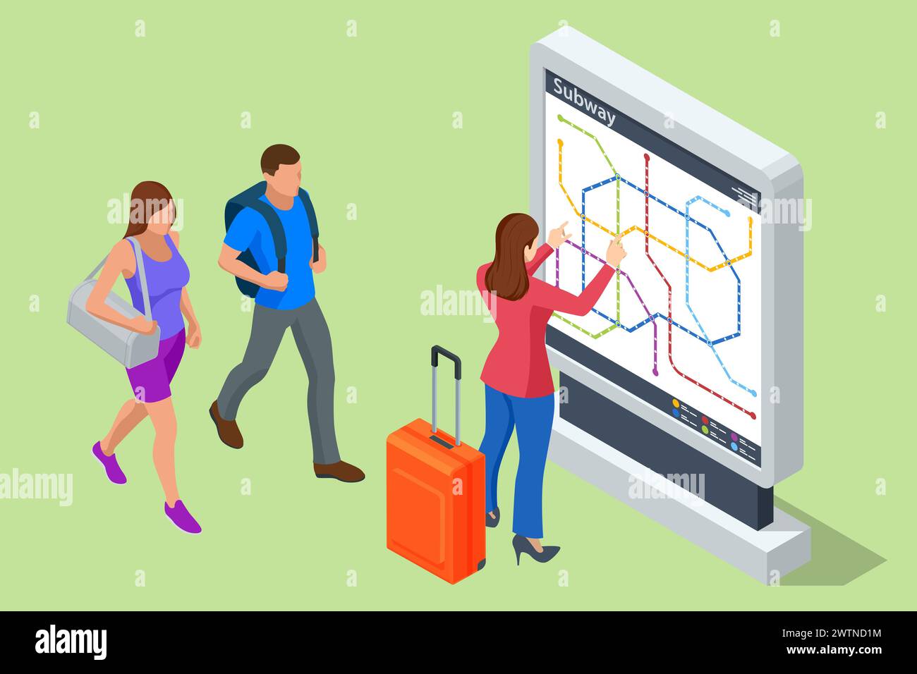Isometric passengers looking at the metro map, metro or subway map ...