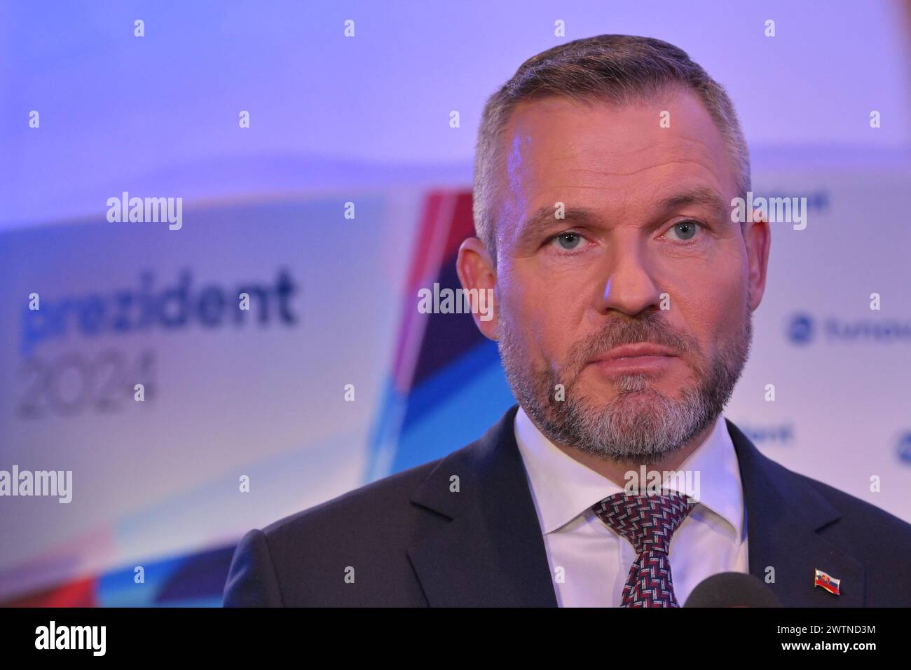 Bratislava, Slovakia. 18th Mar, 2024. Slovak presidential candidate ...