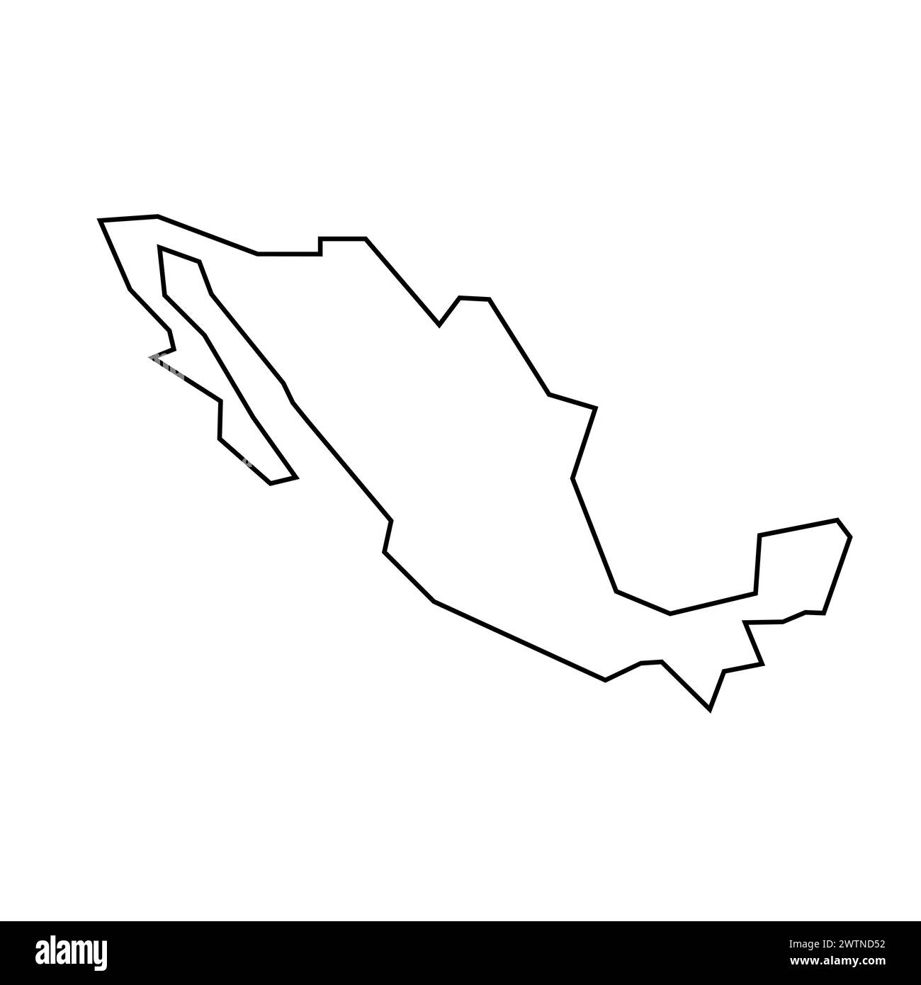Mexico country thin black outline silhouette. Simplified map. Vector ...
