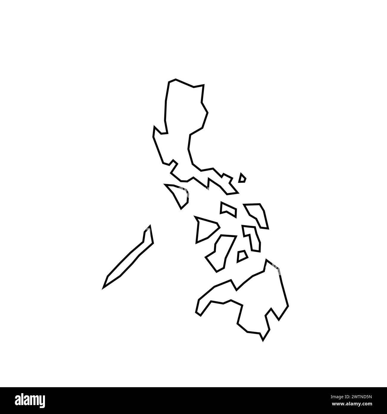 Philippines Country Thin Black Outline Silhouette Simplified Map