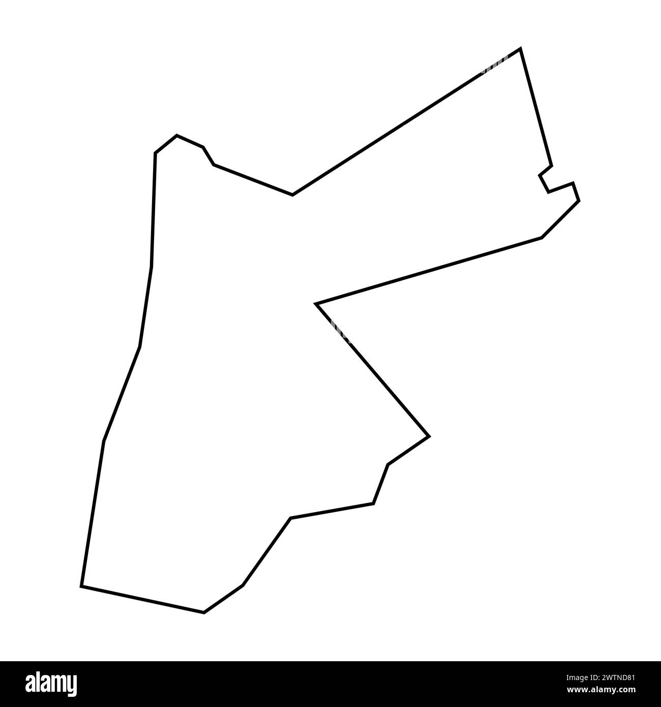 Jordan country thin black outline silhouette. Simplified map. Vector icon isolated on white ...