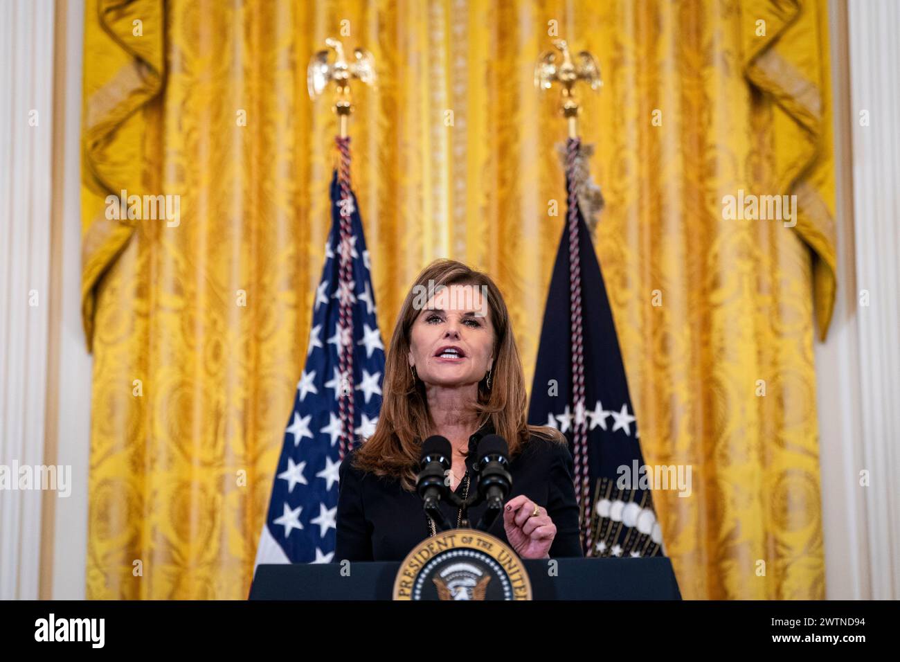 Maria Shriver, former First Lady of California, speaks during a Women’s ...