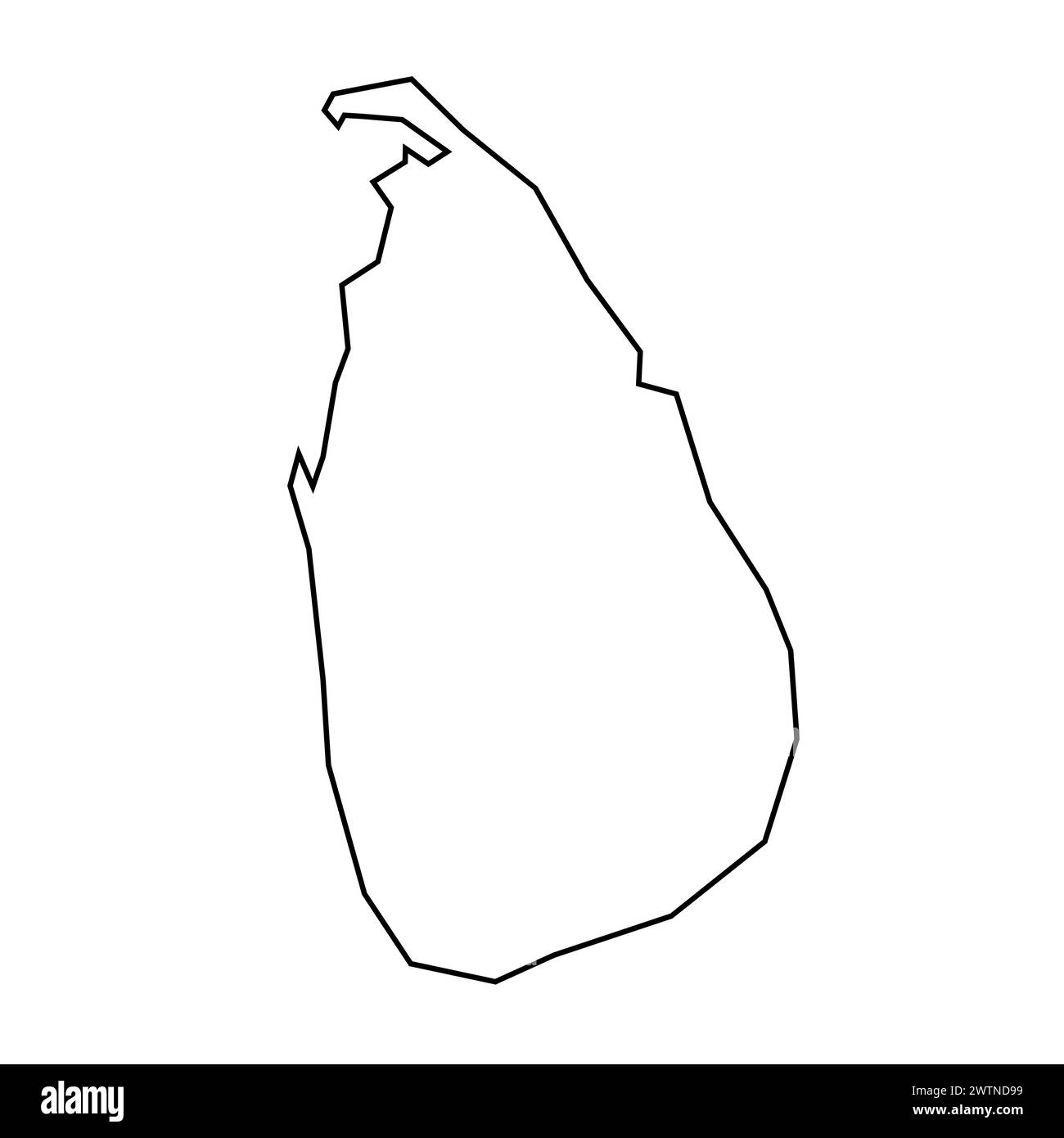 Sri Lanka country thin black outline silhouette. Simplified map. Vector ...