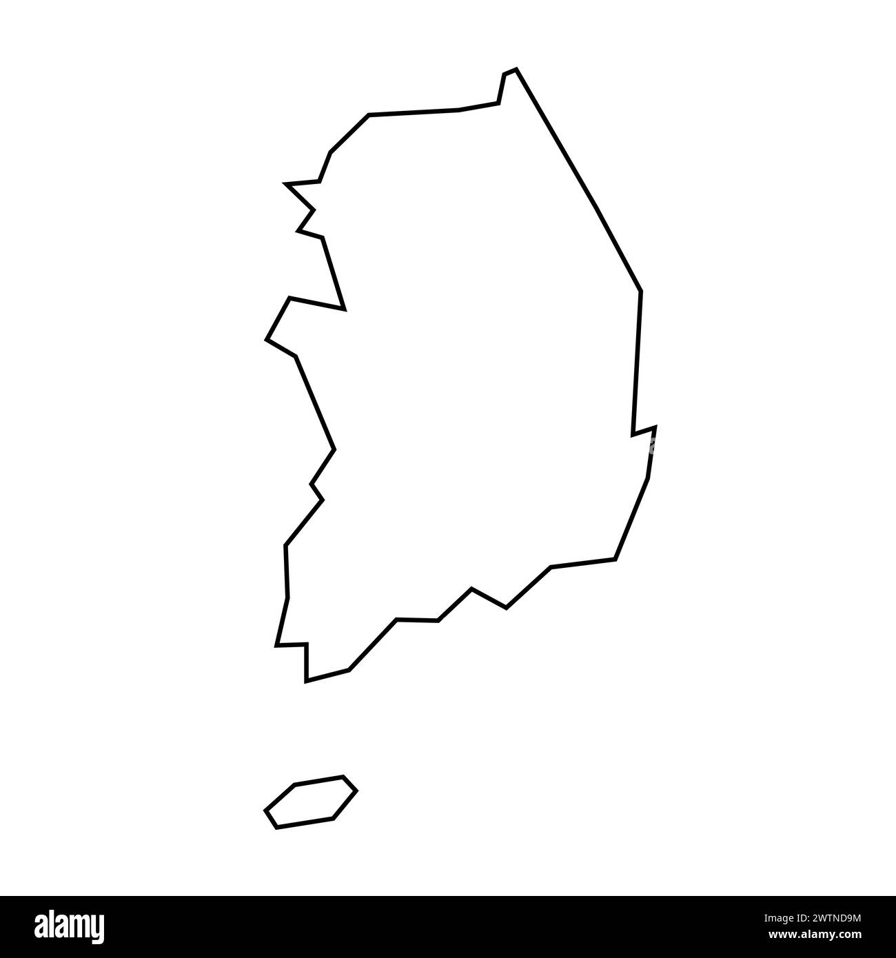 South Korea country thin black outline silhouette. Simplified map ...