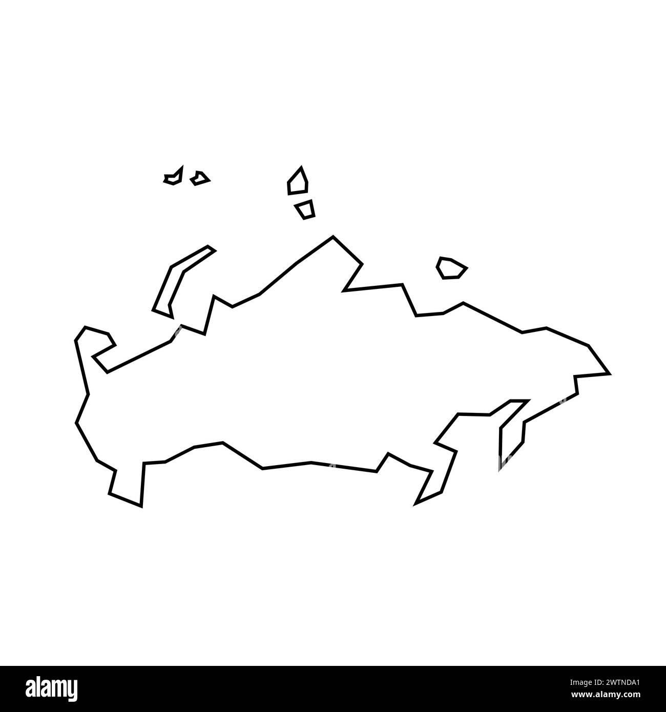 Russia country thin black outline silhouette. Simplified map. Vector ...