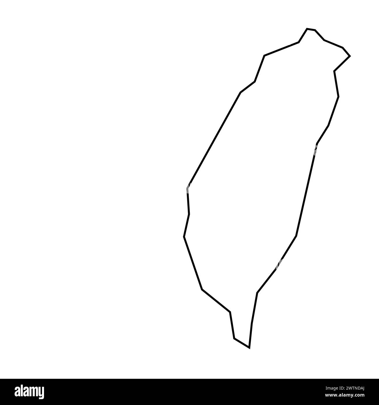 Taiwan country thin black outline silhouette. Simplified map. Vector ...