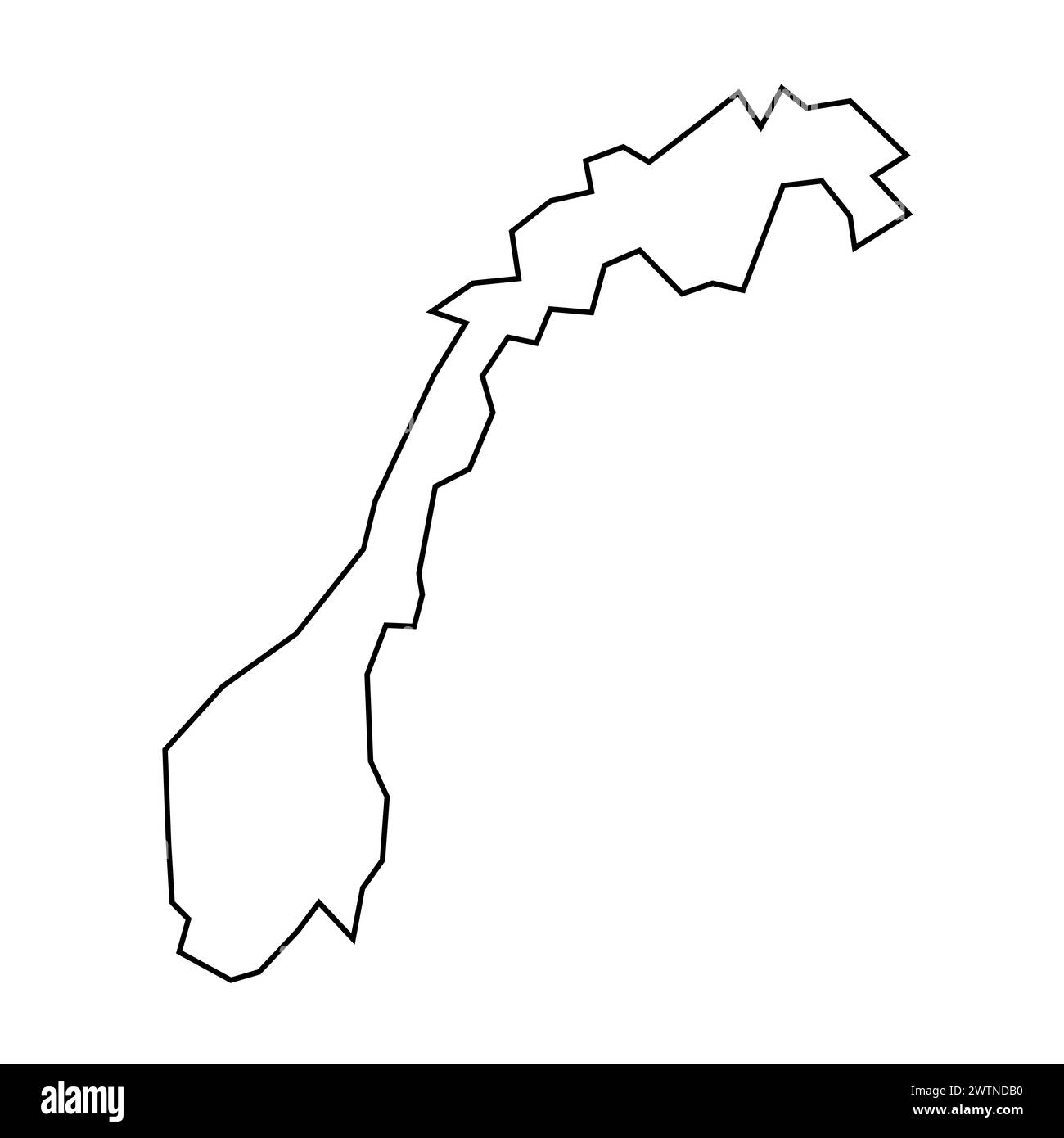 Norway country thin black outline silhouette. Simplified map. Vector ...