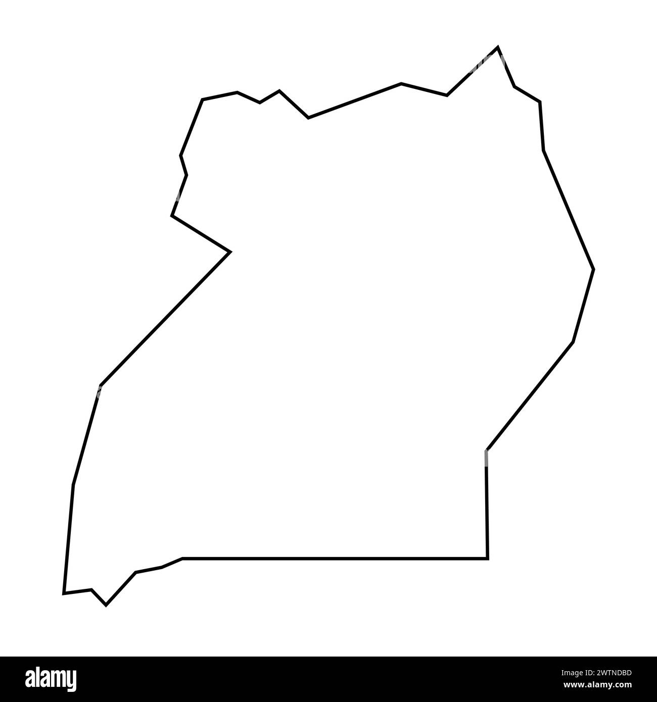 Uganda country thin black outline silhouette. Simplified map. Vector ...