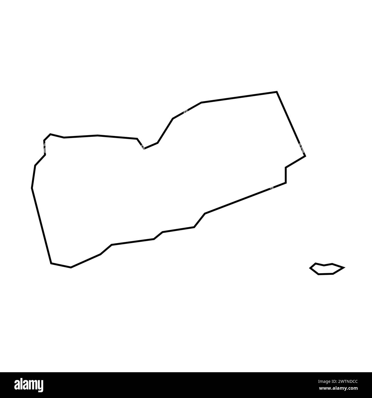 Yemen country thin black outline silhouette. Simplified map. Vector ...