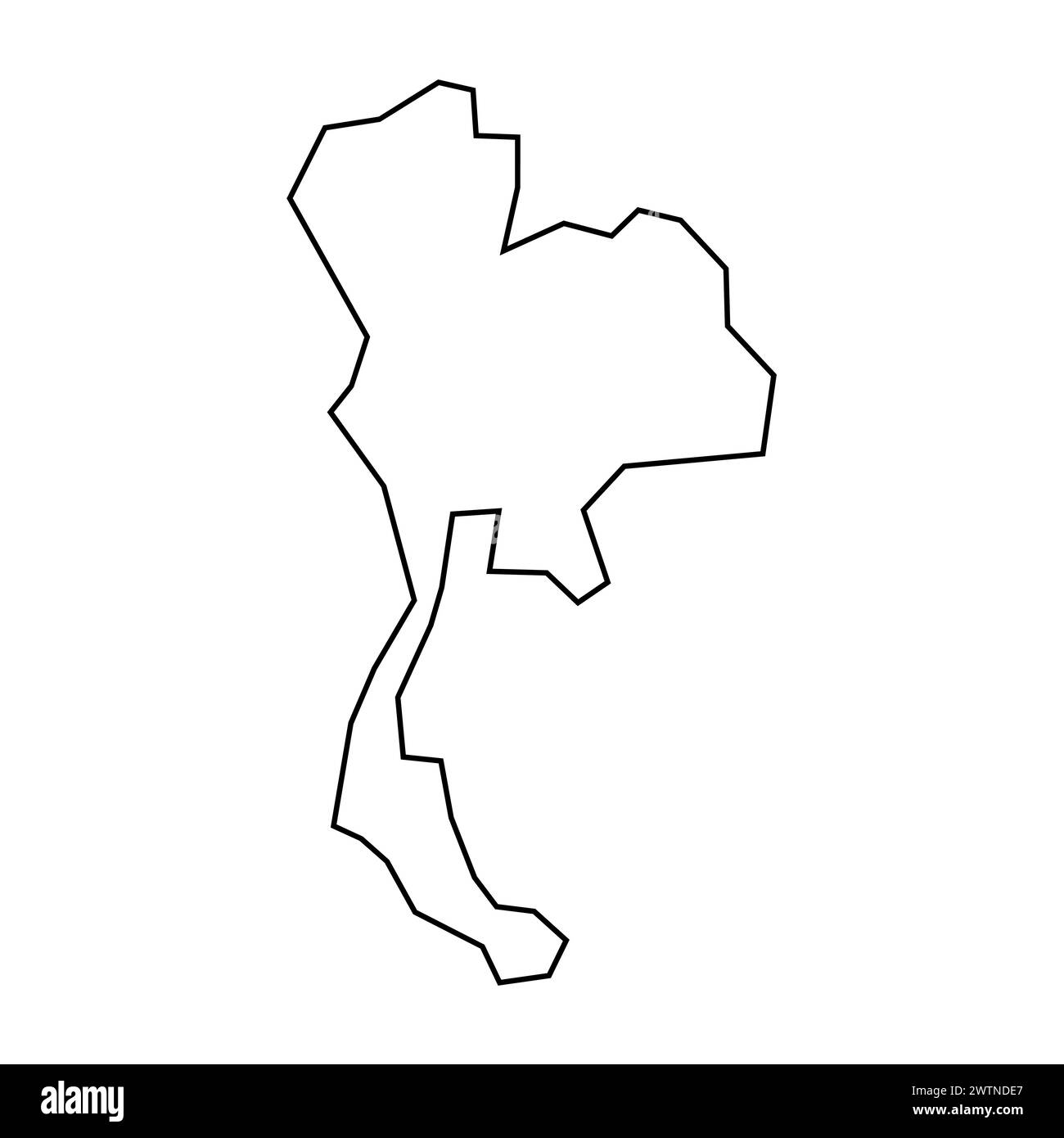Thailand Country Thin Black Outline Silhouette Simplified Map Vector