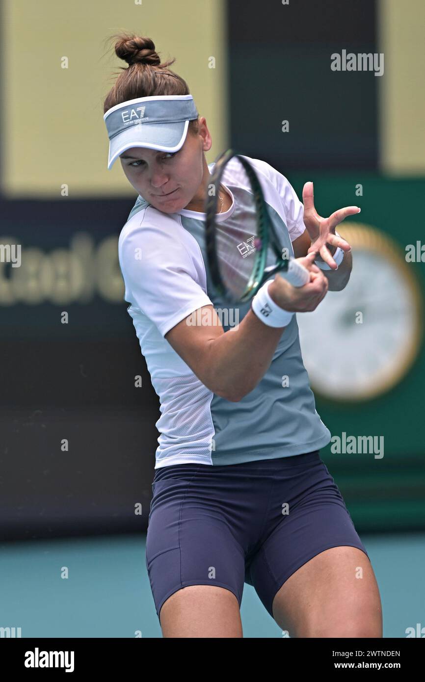 MIAMI GARDENS, FL - MARCH 18: Veronika Kudermetova (RUS) hits the ball ...