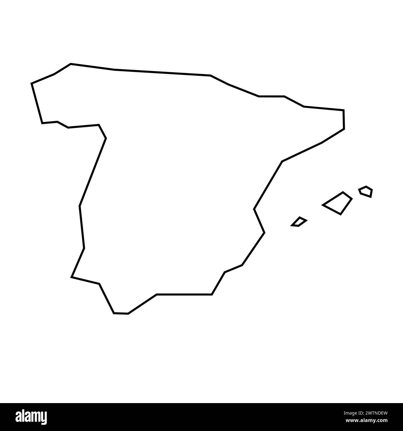 Spain country thin black outline silhouette. Simplified map. Vector ...
