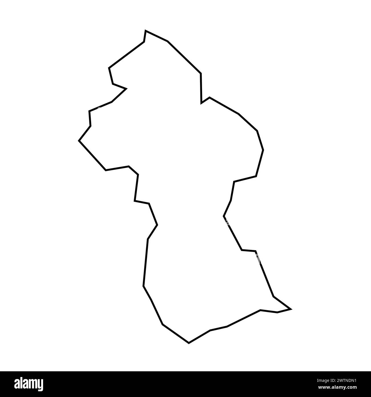 Guyana country thin black outline silhouette. Simplified map. Vector icon isolated on white ...